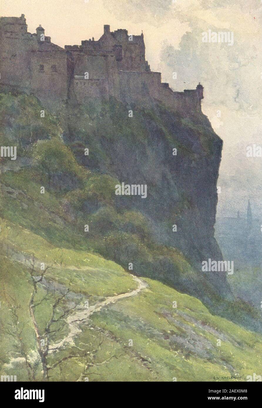 The Castle, Edinburgh. Scotland. By Ernest Haslehust 1920 old vintage ...