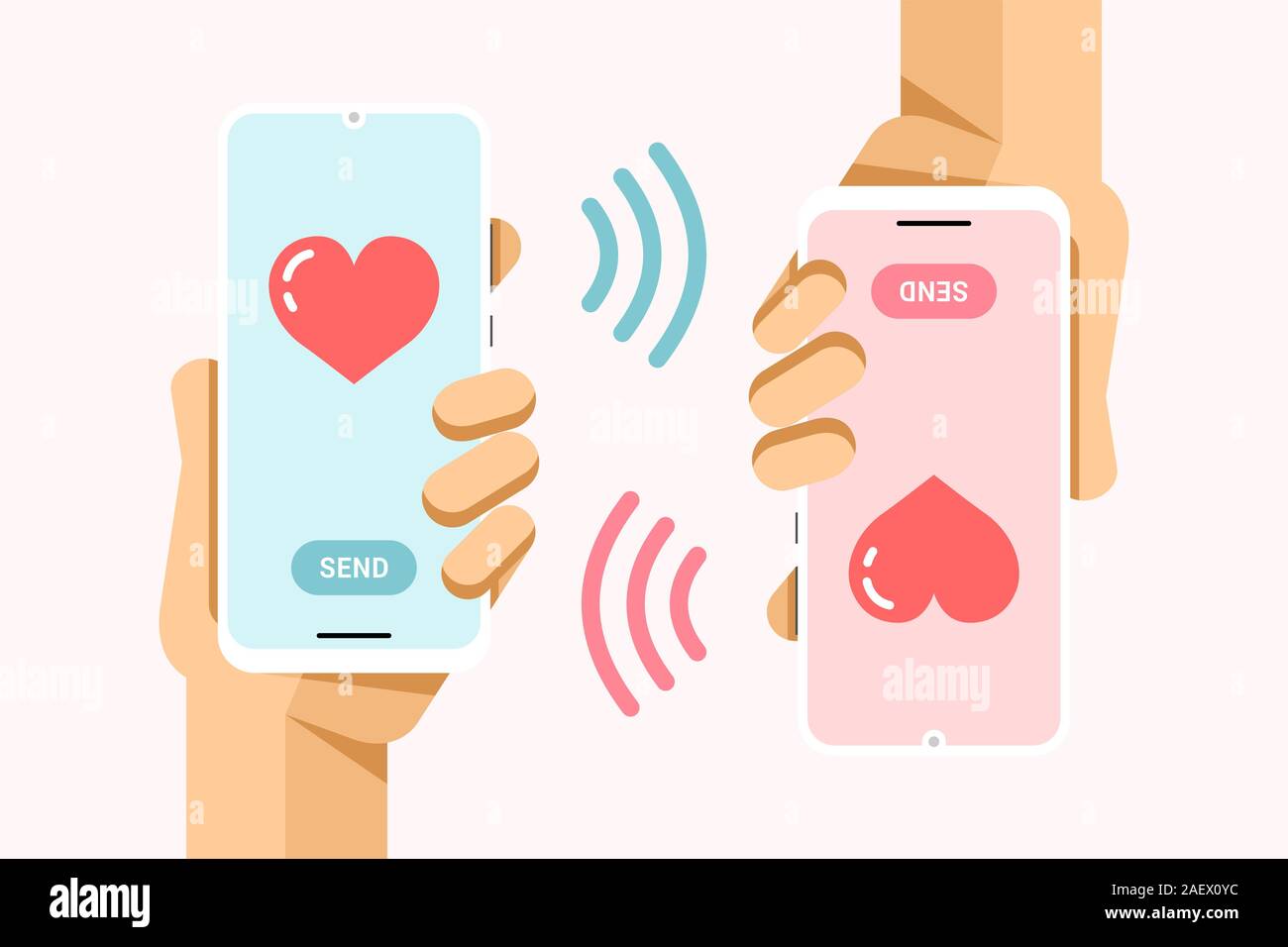 Smartphone mockup in human hand. Send the love message with big pink ...