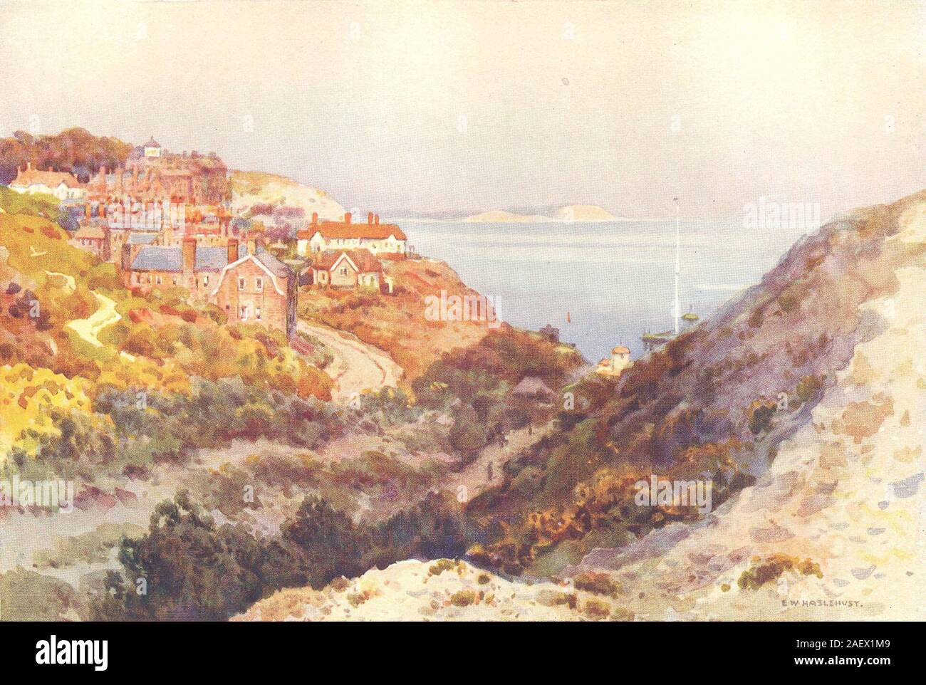 Boscombe Chine, Bournemouth. Dorset. By Ernest Haslehust 1920 old print ...