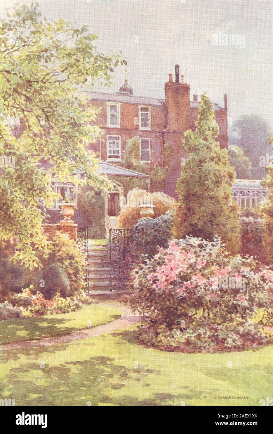 Gadshill place from the gardens. Kent. By Ernest Haslehust 1920 old ...