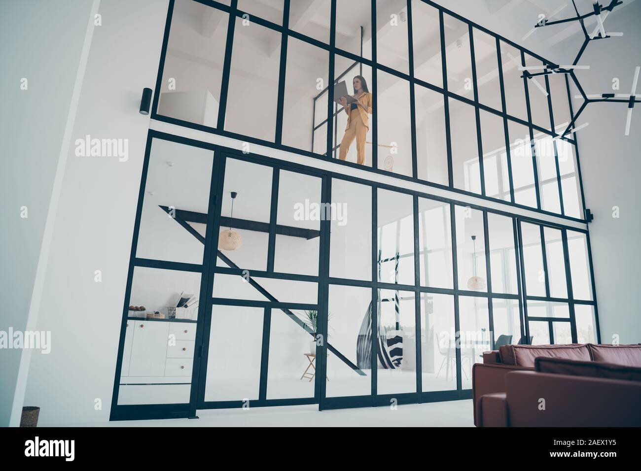 Low below angle full length body size view of nice attractive classy ...