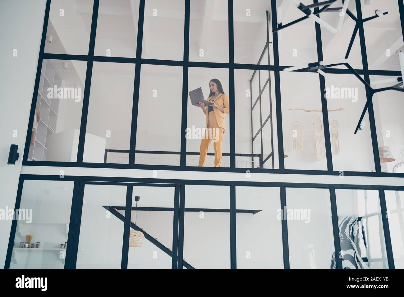 Low below angle full length body size view of nice attractive classy ...