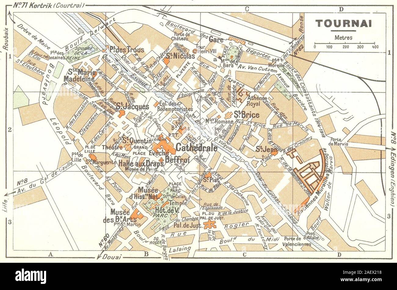 BELGIUM. Tournai 1950 old vintage map plan chart Stock Photo - Alamy