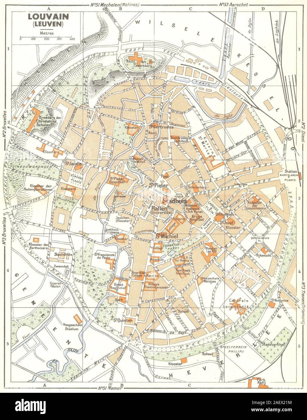 BELGIUM. Louvain (Leuven) 1950 old vintage map plan chart Stock Photo ...