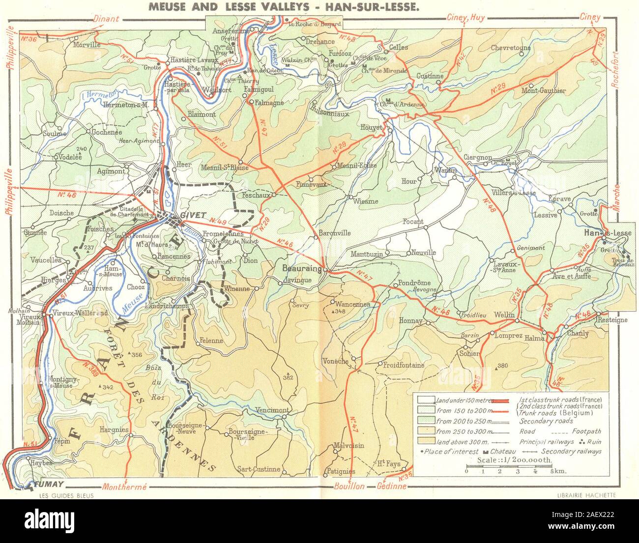 BELGIUM. Meuse and Lesse valleys-Han-sur-Lesse 1950 old vintage map ...