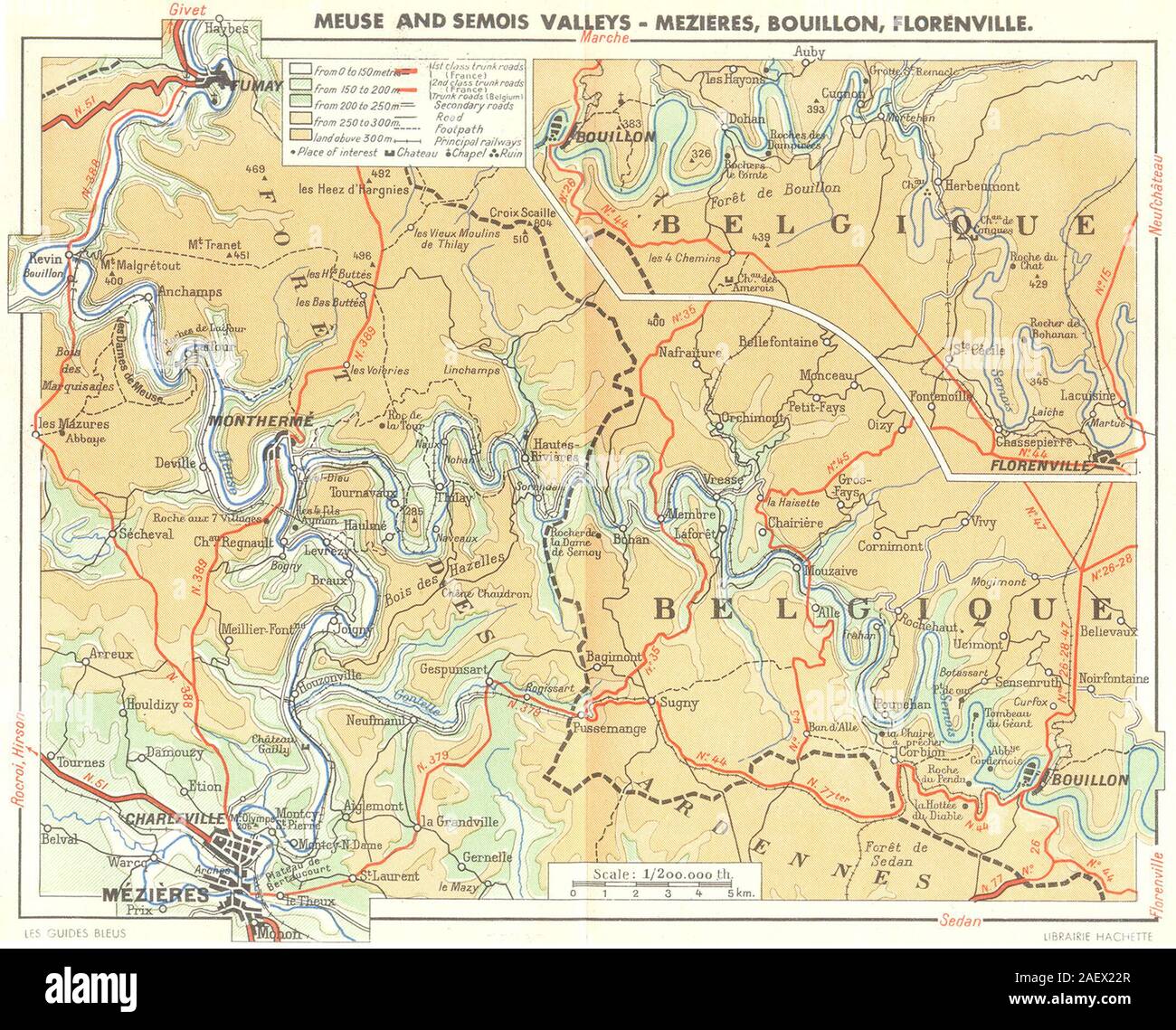 BELGIUM. Meuse Semois valleys-Mezieres, Bouillon, Florenville; map ...