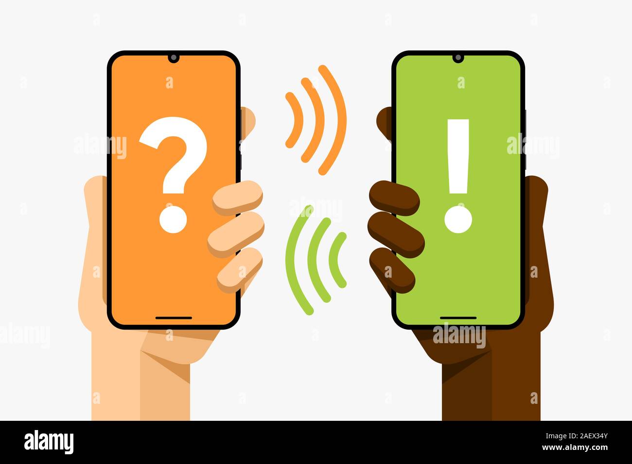 Smartphone mockup in human hand. Question and answer on the screen ...