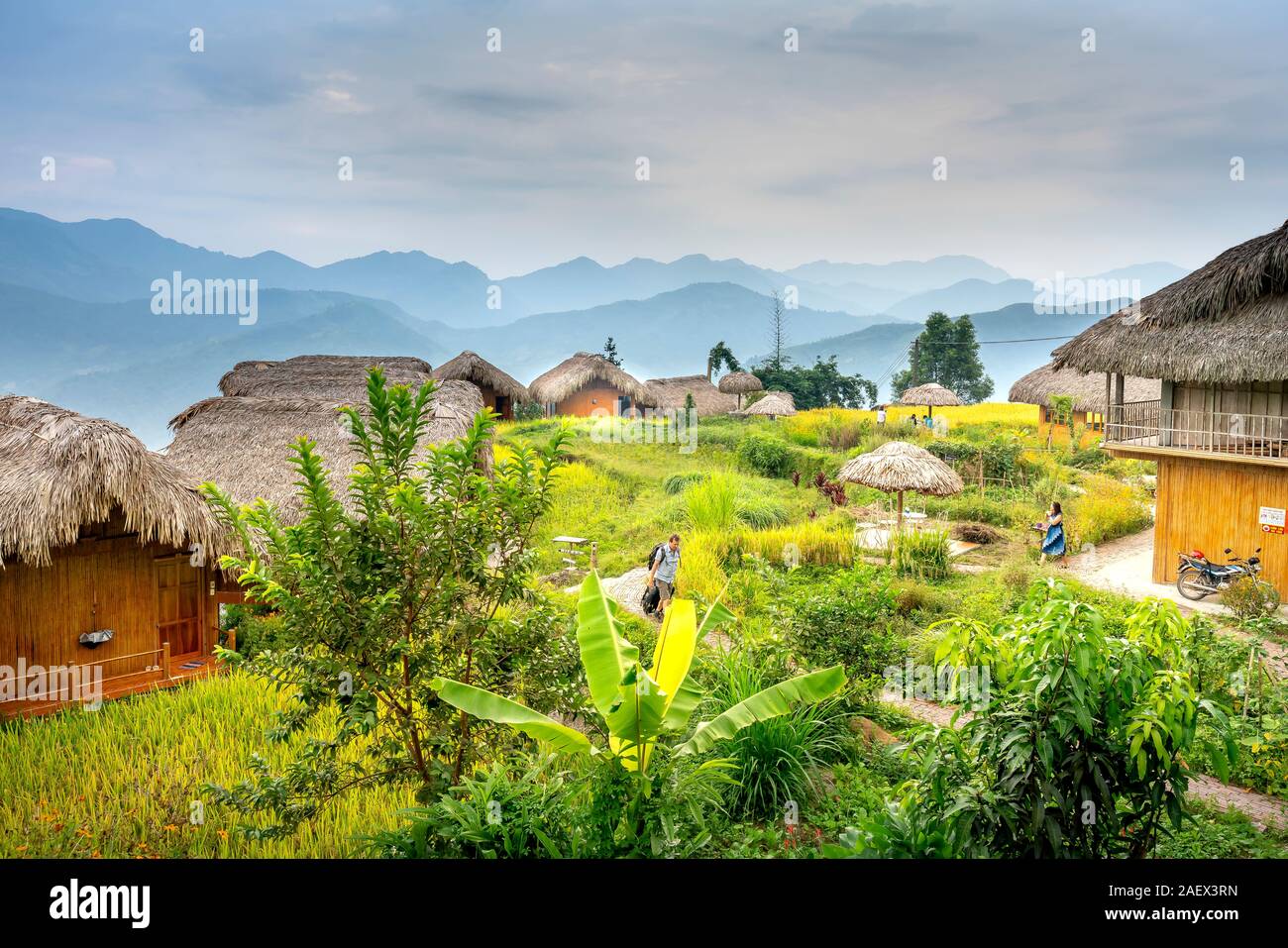 Hoang Su Phi Lodge Resort, Ha Giang Province, Vietnam - September 26, 2019: Wooden bungalows ...
