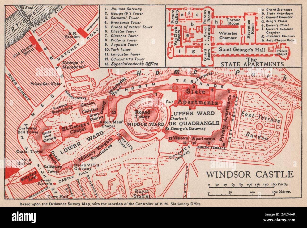 WINDSOR CASTLE. Vintage map plan. Berkshire 1950 old vintage chart ...