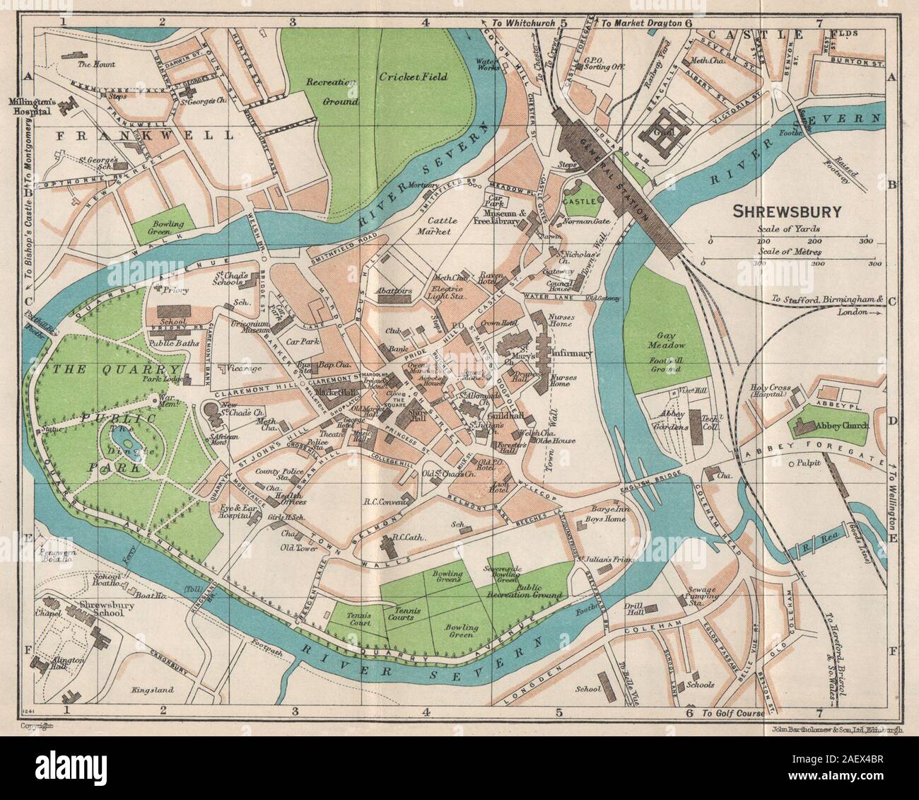 SHREWSBURY. Vintage town city map plan. Shropshire 1950 old vintage ...