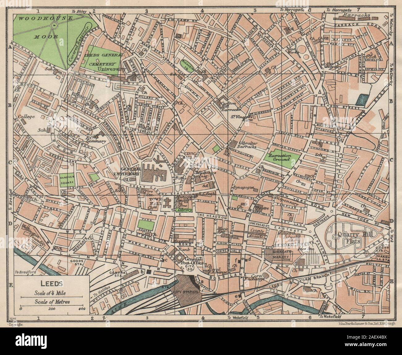 LEEDS. Vintage town city map plan. Yorkshire 1950 old vintage chart ...