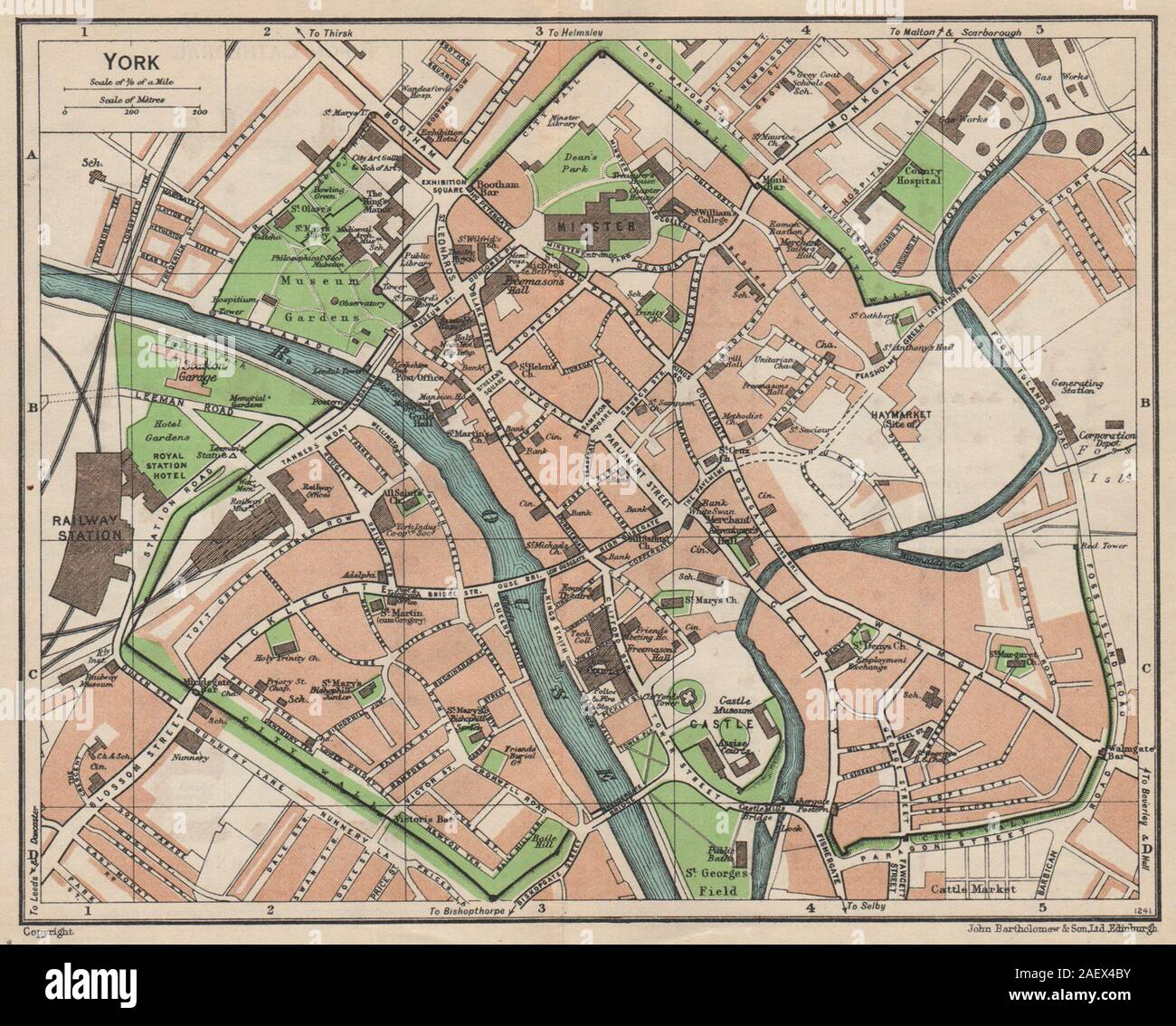 YORK. Vintage town city map plan. Yorkshire 1950 old vintage chart ...