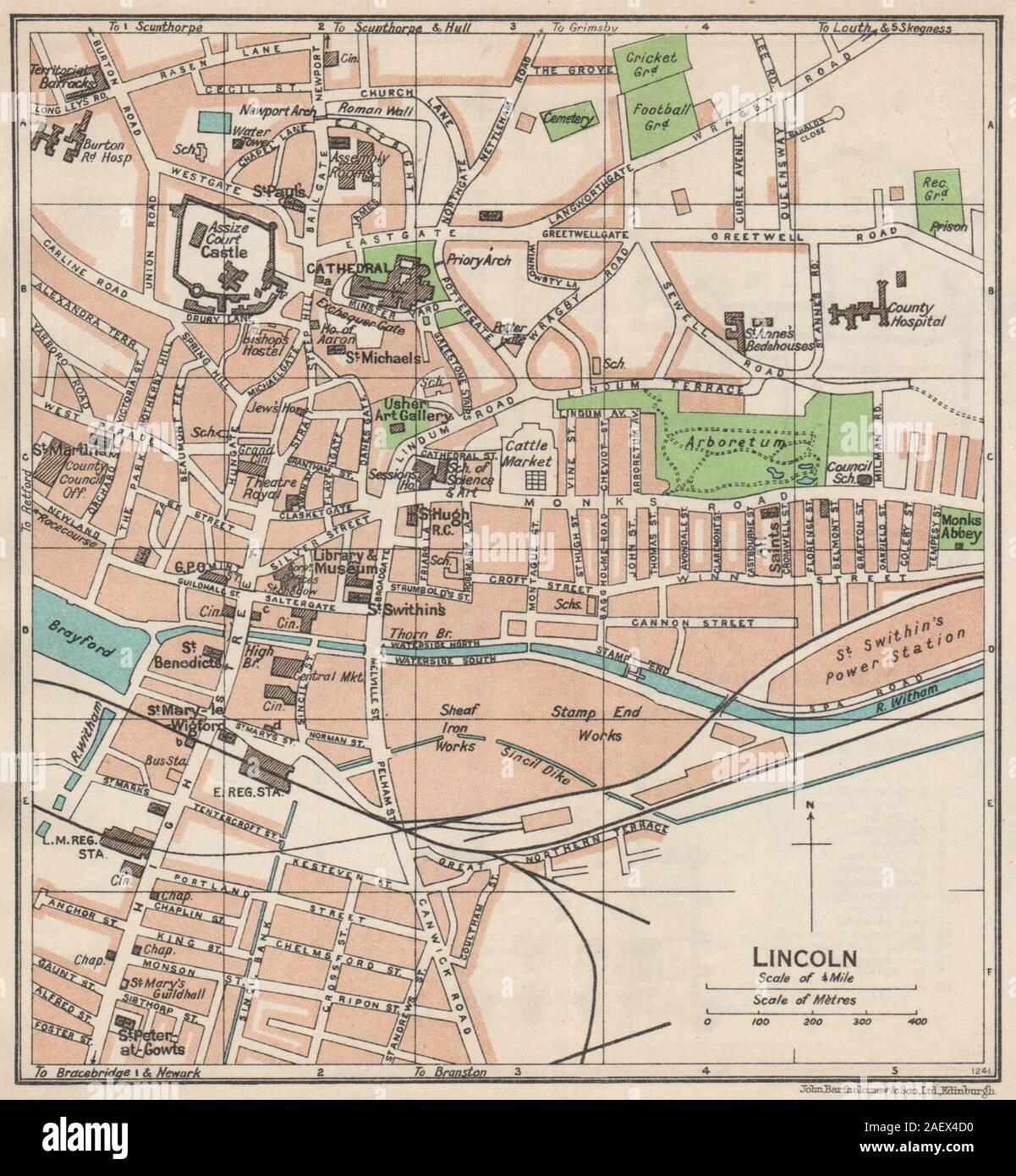 LINCOLN. Vintage town city map plan. Lincolnshire 1950 old vintage ...