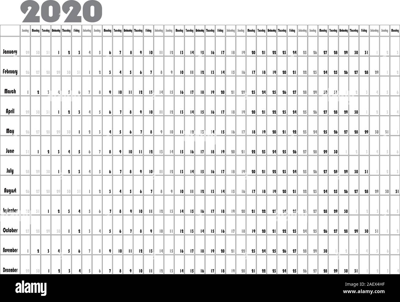 Landscape 2020 wall planner Month Line Stock Vector Image & Art - Alamy