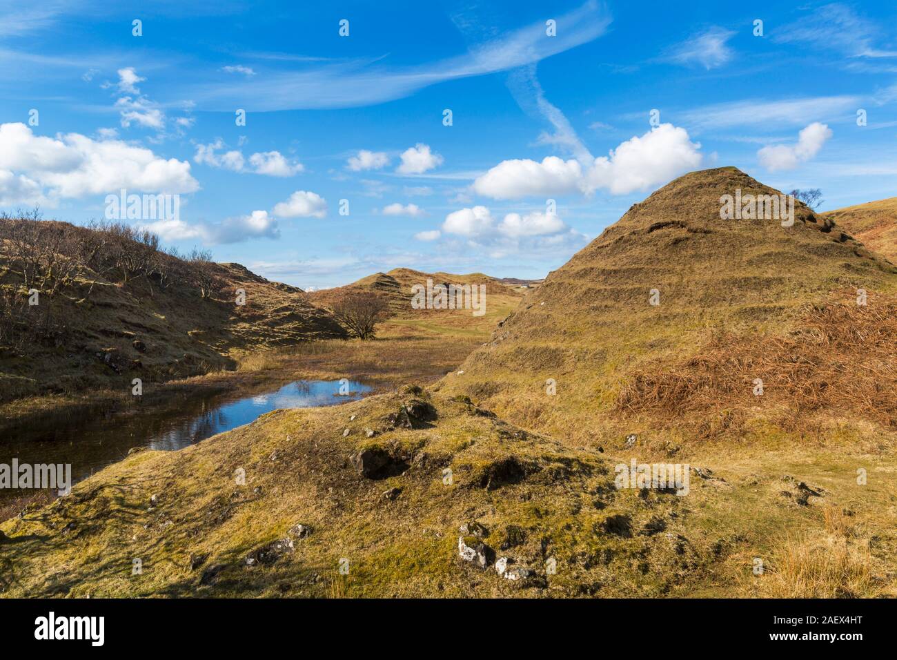 Cone shaped hills at Fairy Glen, near Uig, Isle of Skye, Scotland, UK ...