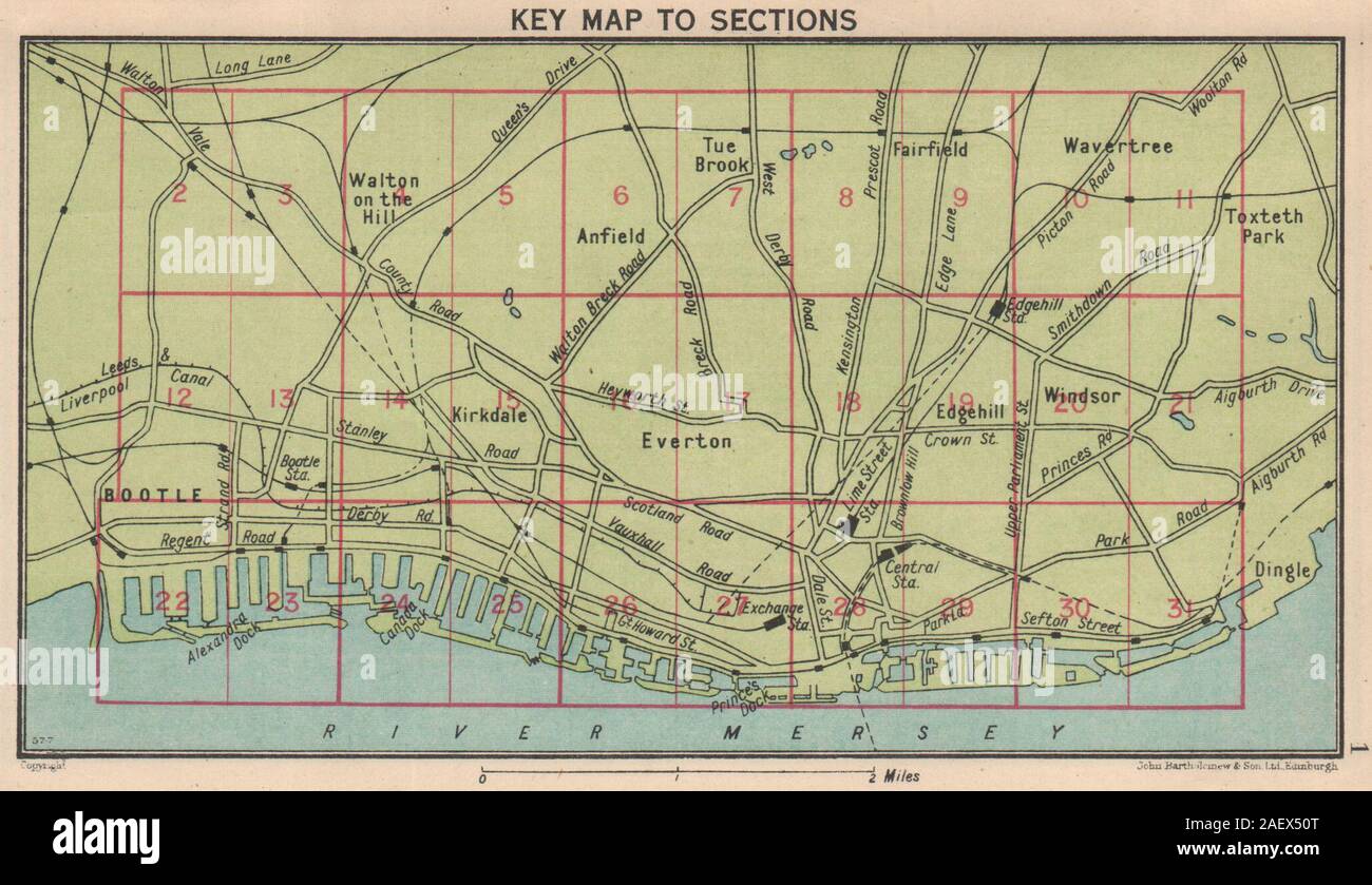 LIVERPOOL. Key map to sections 1949 old vintage plan chart Stock Photo ...