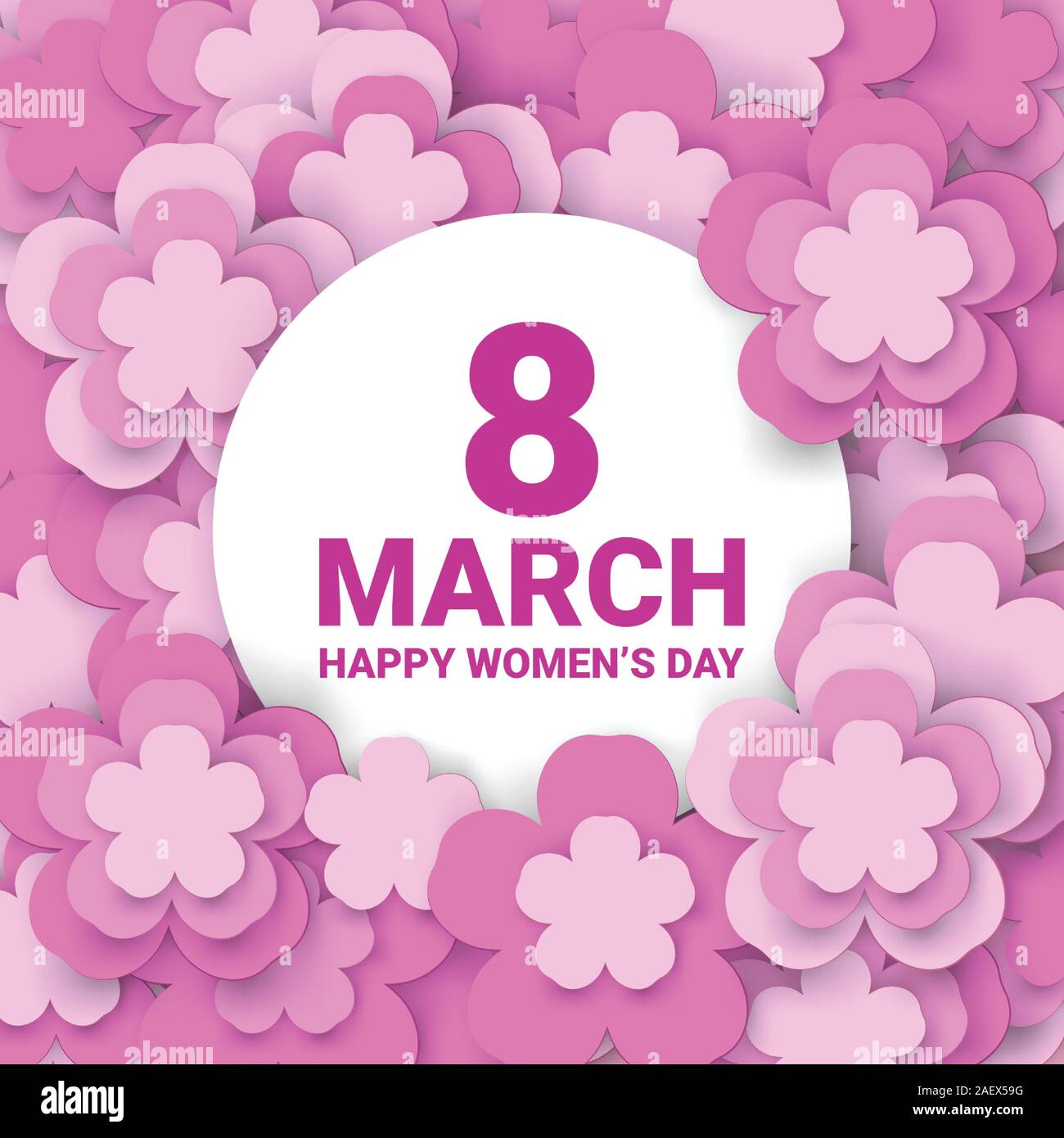 8 March. Pink floral greeting card. International Happy Women's Day ...