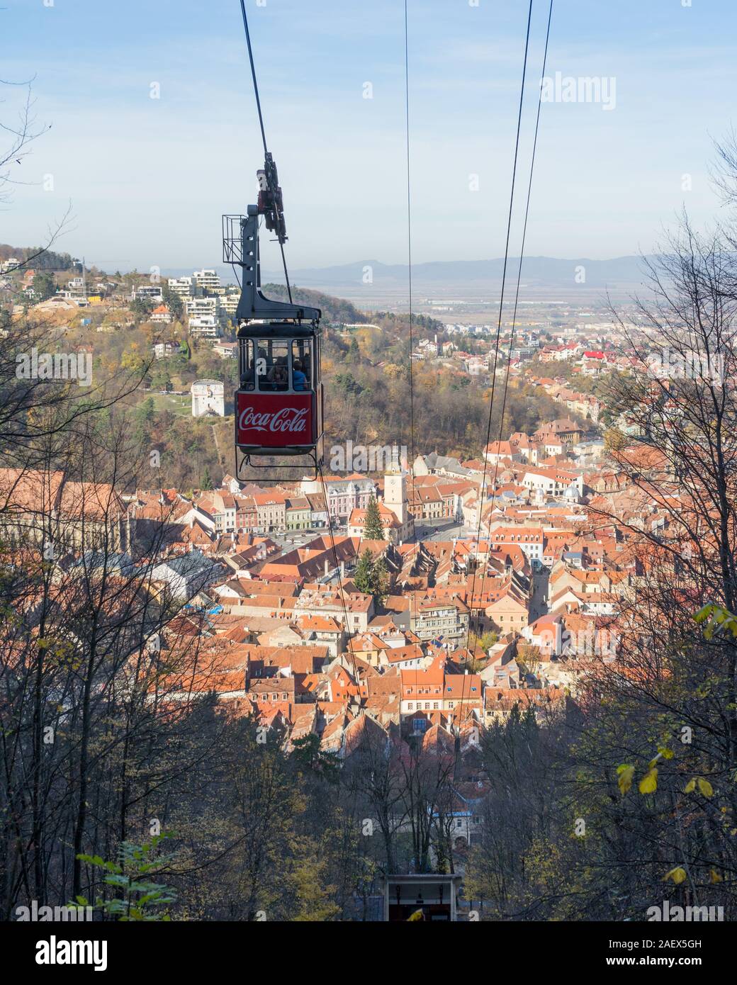Brasov, Romania - Nov 09, 2019: From Brasov medieval downtown you can ...