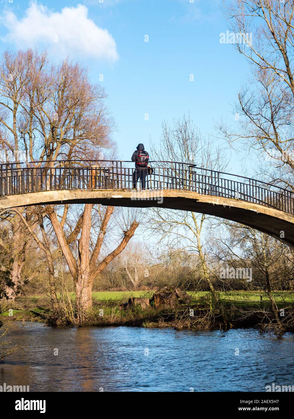Tourist Standing on Footbridge ( High Bridge ) Crossing River Cherwell ...