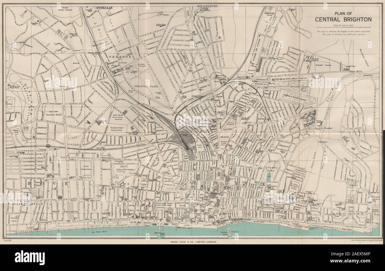 CENTRAL BRIGHTON vintage town/city plan. Sussex. WARD LOCK 1950 old map ...