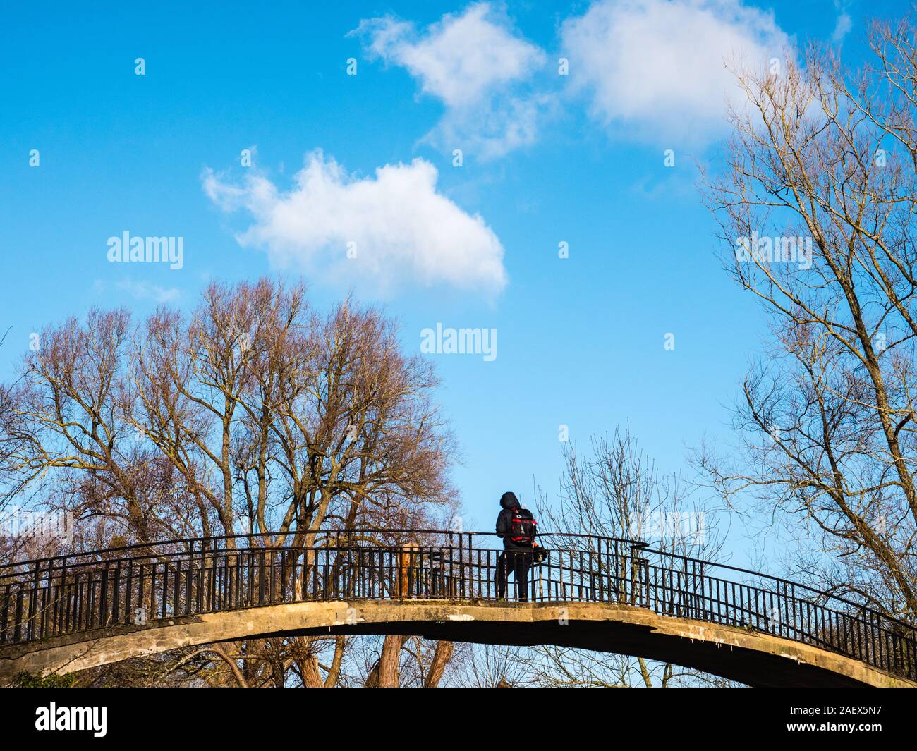 Tourist Standing on Footbridge ( High Bridge ) Crossing River Cherwell ...