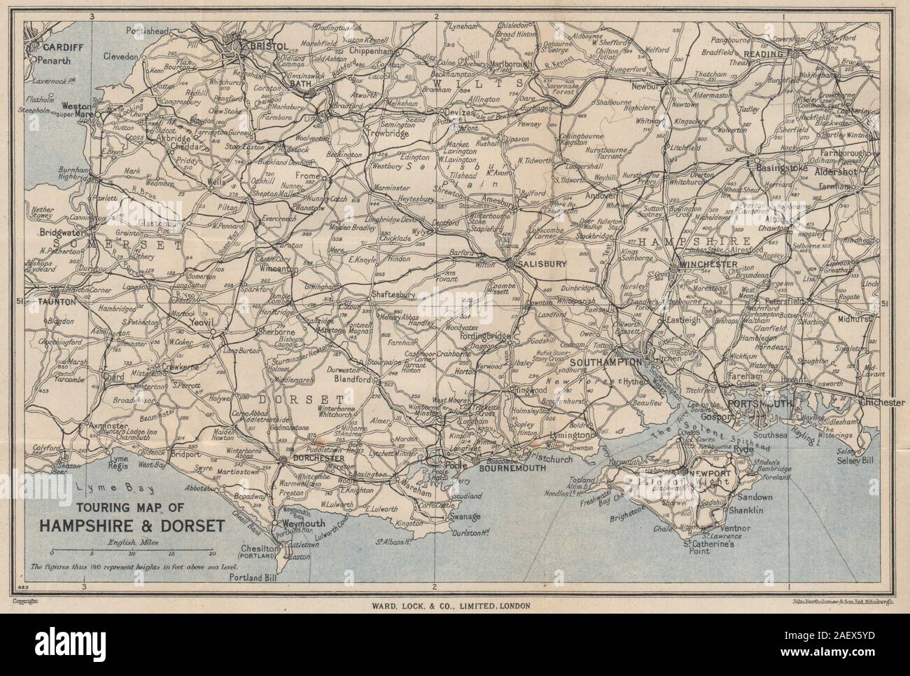 TOURING MAP OF HAMPSHIRE AND DORSET. Wiltshire Somerset. WARD LOCK 1946 ...