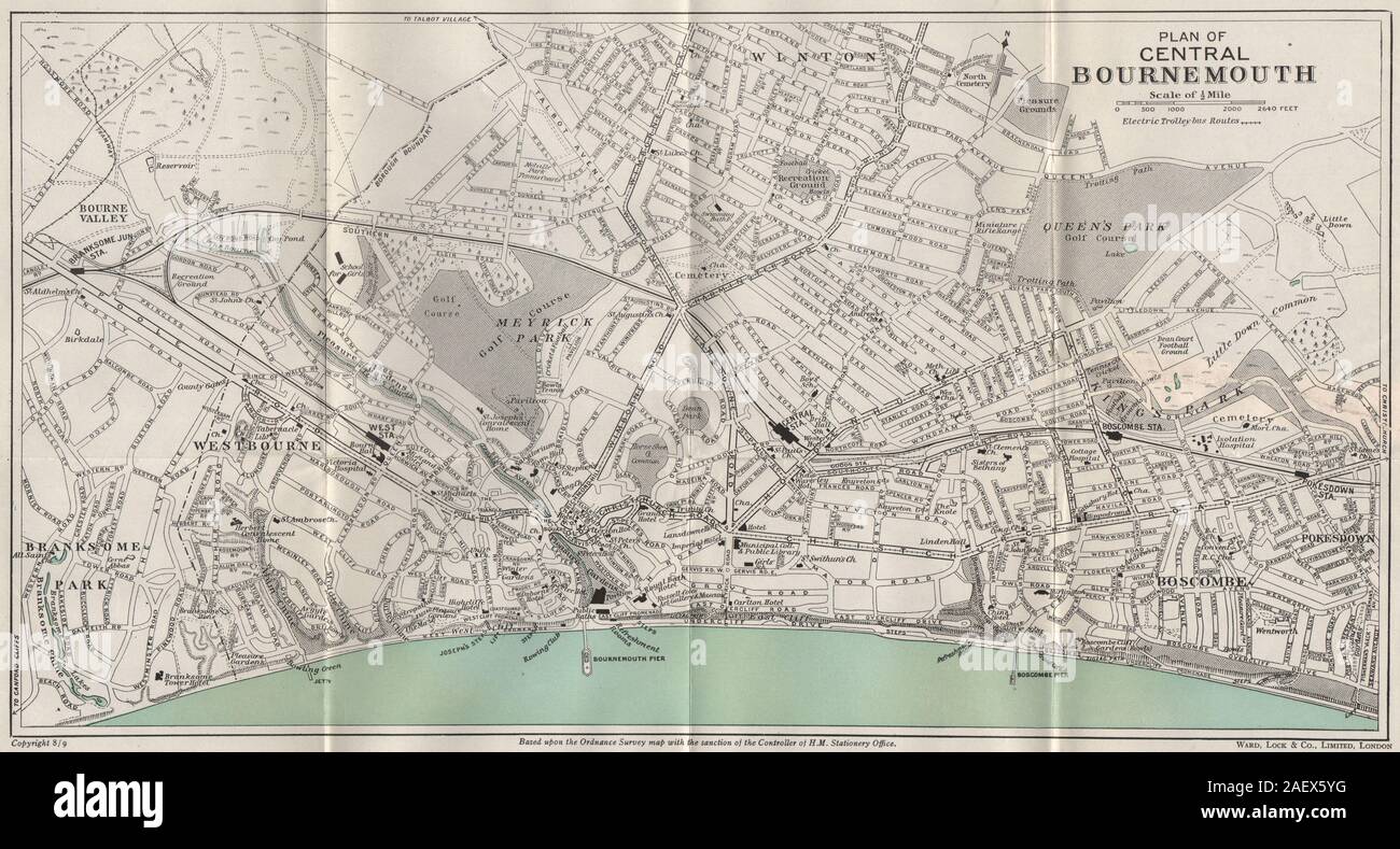 Original 1927 map in mount Bournemouth Lithographs Prints Art ...