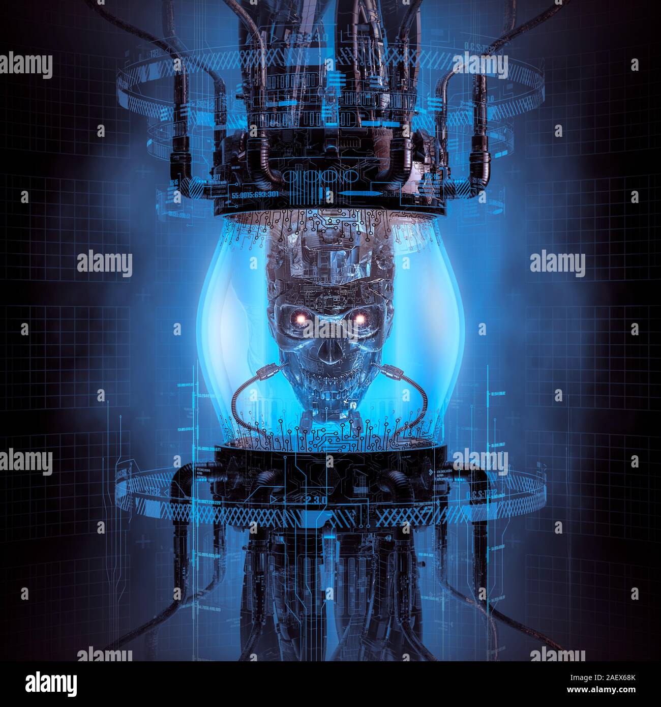 Dark digital thinking machine / 3D illustration of science fiction ...