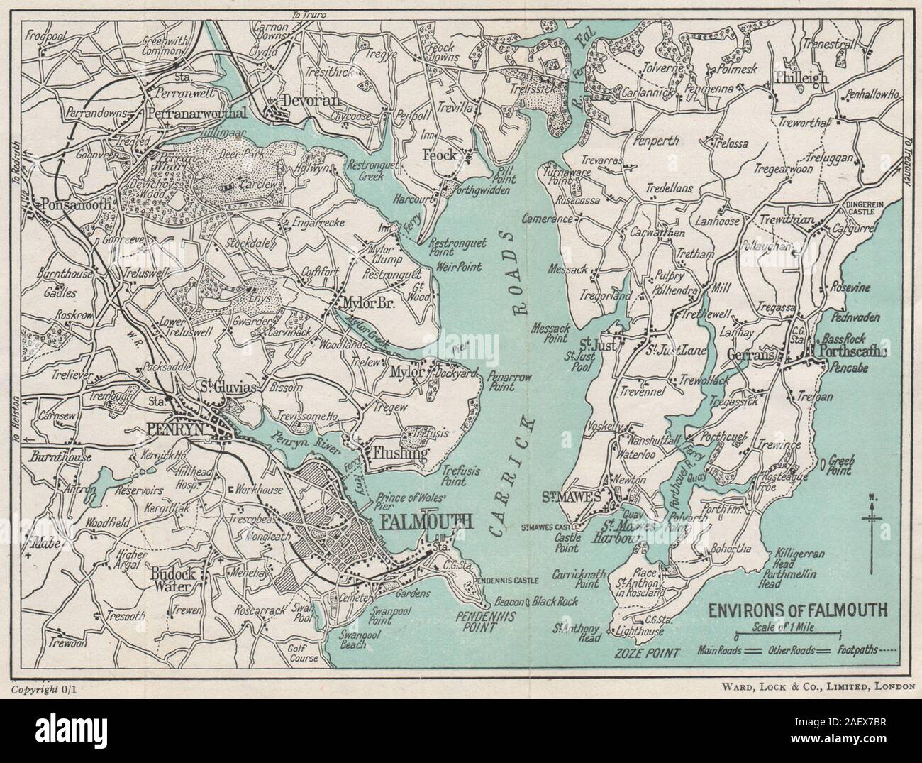 FALMOUTH environs. Carrick Roads Penryn St Mawes. Cornwall. WARD LOCK ...