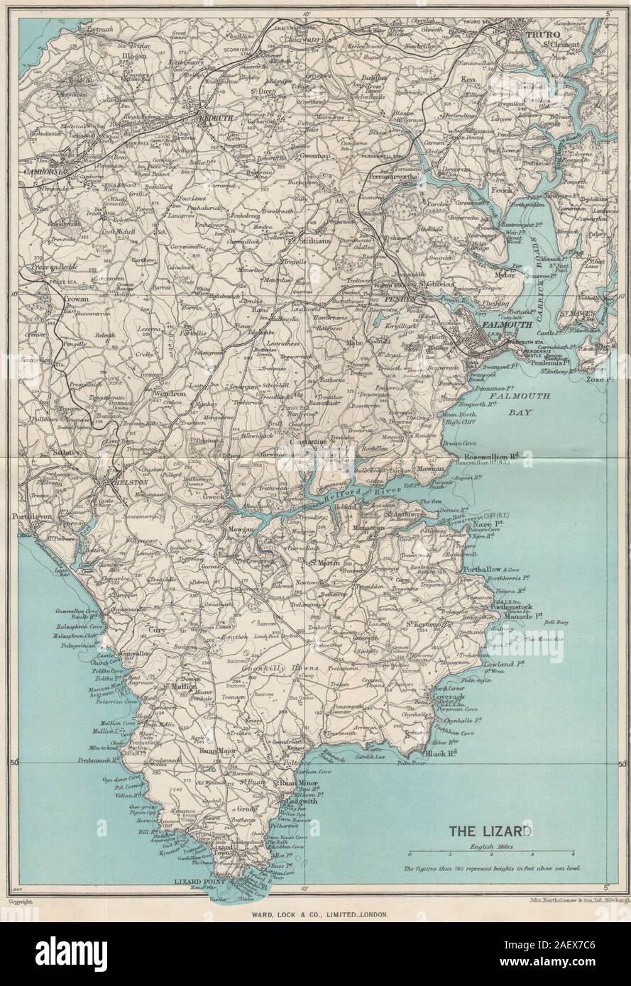 THE LIZARD topo map. Helston Falmouth Helford River Cornwall. WARD LOCK ...