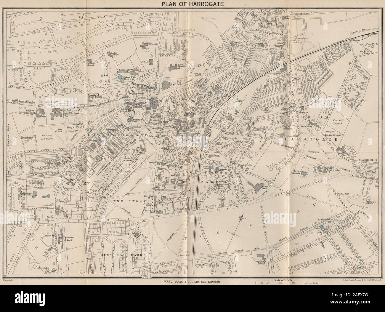 HARROGATE vintage town/city plan. Yorkshire. WARD LOCK 1946 old vintage ...