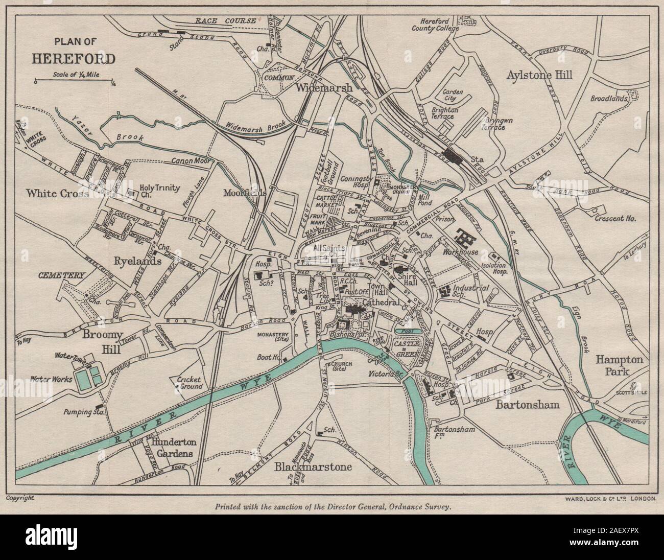 HEREFORD vintage town/city plan. Herefordshire. WARD LOCK 1948 old map ...
