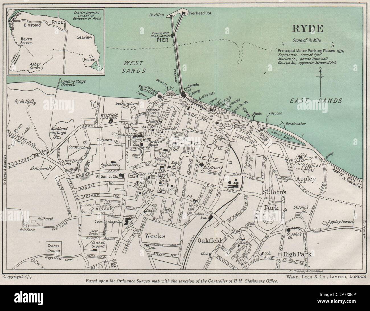 RYDE vintage town/city plan. Isle of Wight. WARD LOCK 1948 old vintage ...