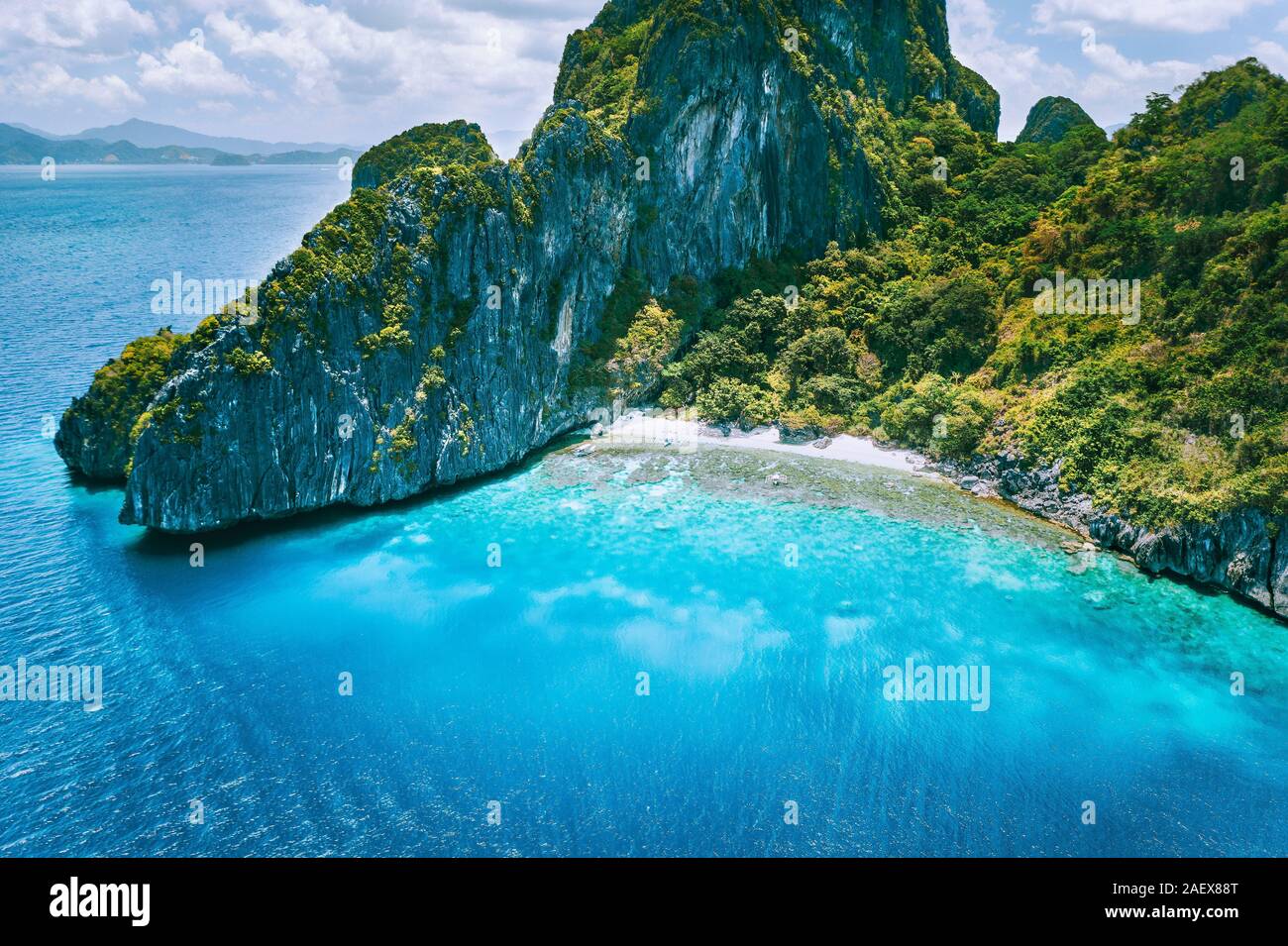 El Nido, Palawan. Aerial drone view of tropical Entalula Island. Huge ...
