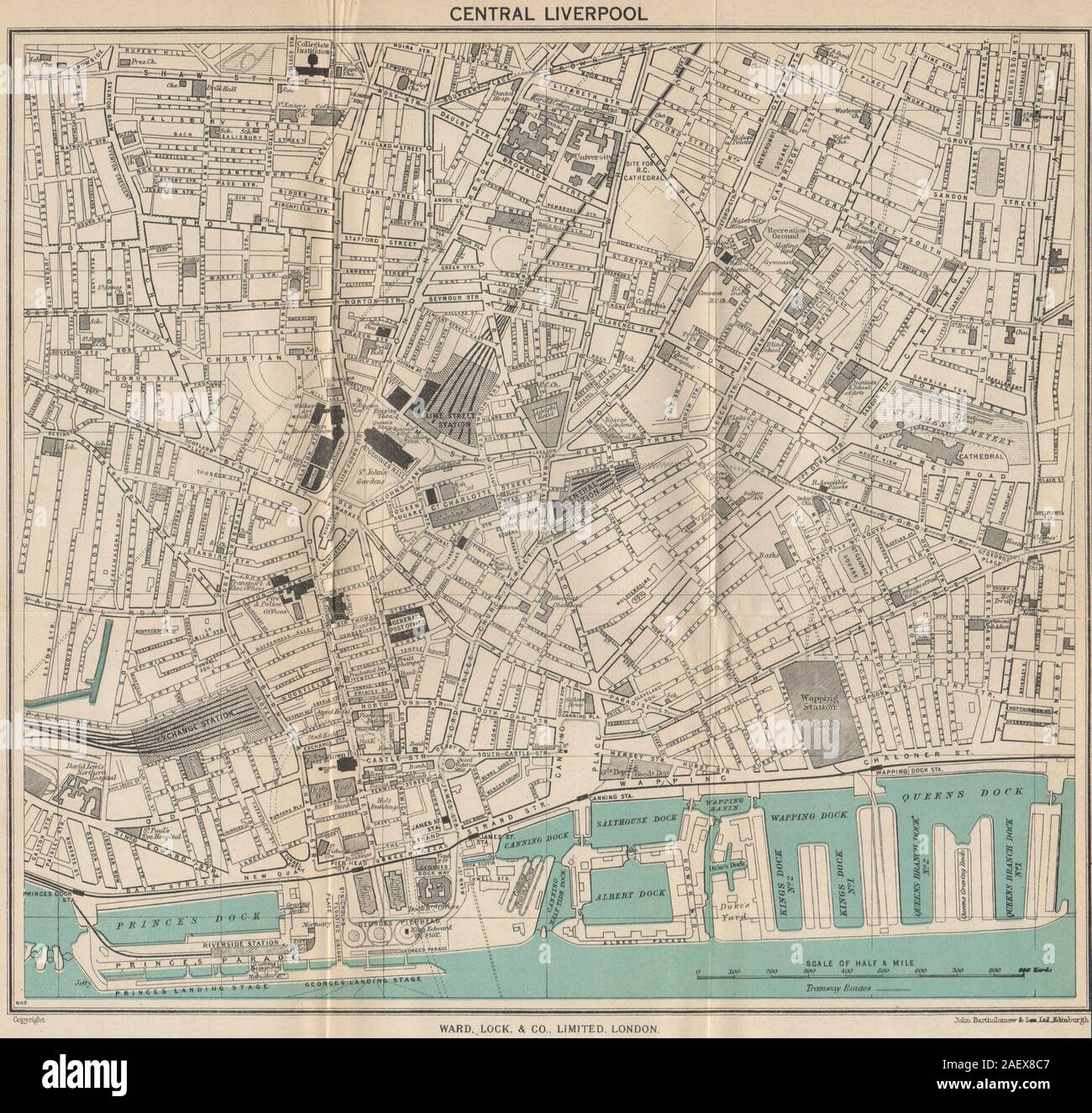 CENTRAL LIVERPOOL vintage town/city plan. Liverpool. WARD LOCK 1949 old ...