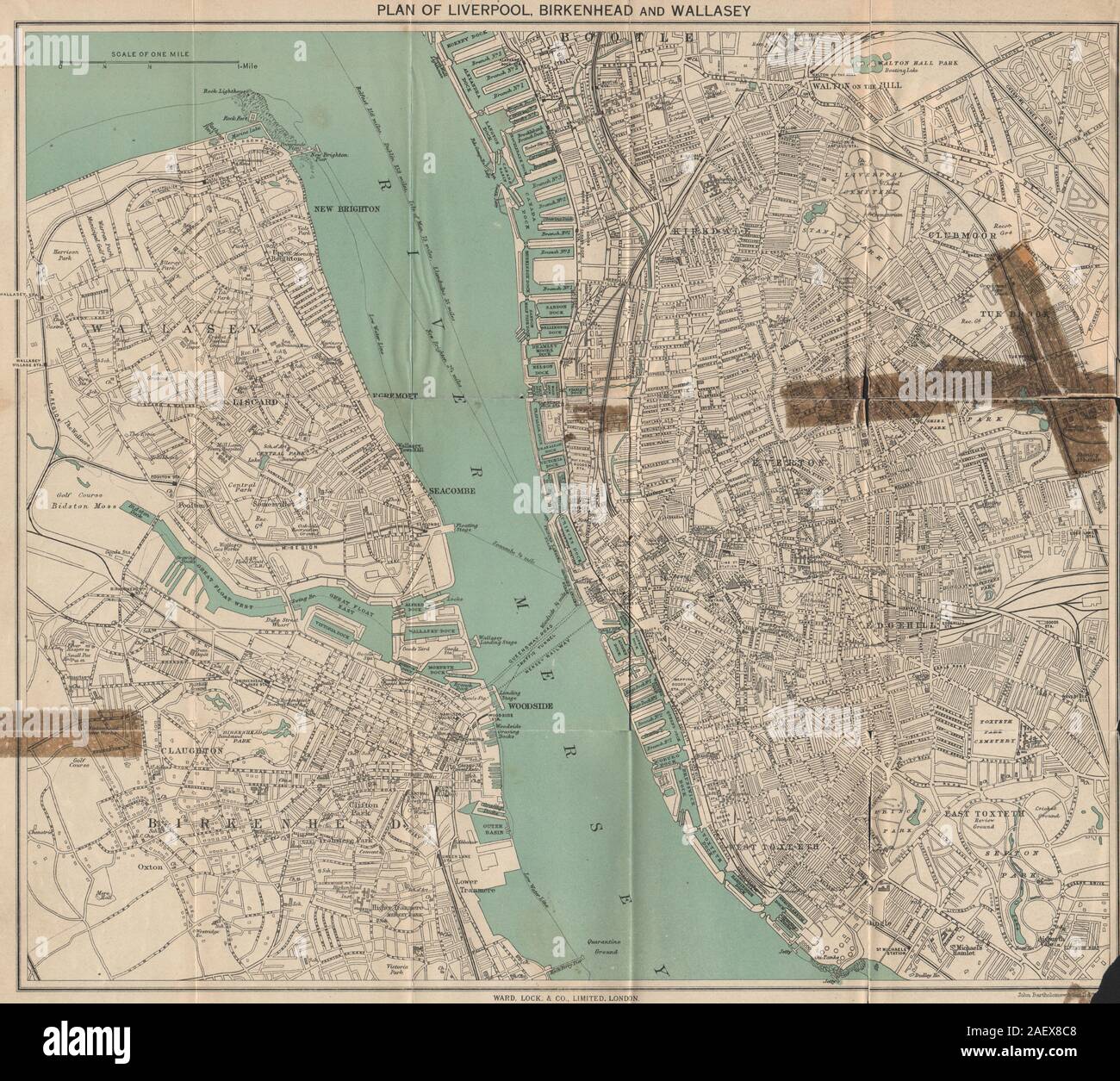 LIVERPOOL BIRKENHEAD WALLASEY vintage town/city plan. WARD LOCK 1949 ...
