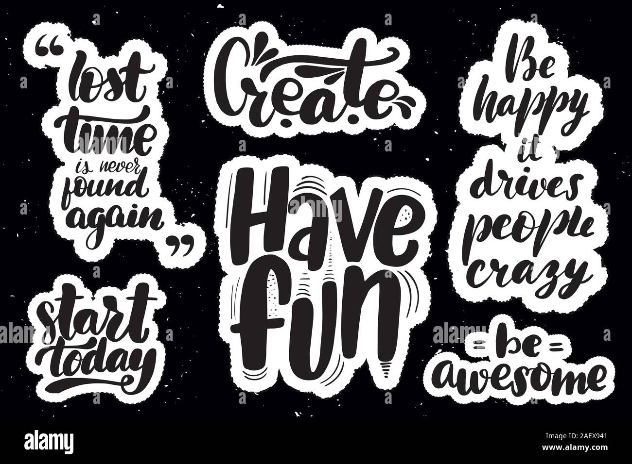 Stickers with hand drawn typography lettering inscriptions Stock Vector ...