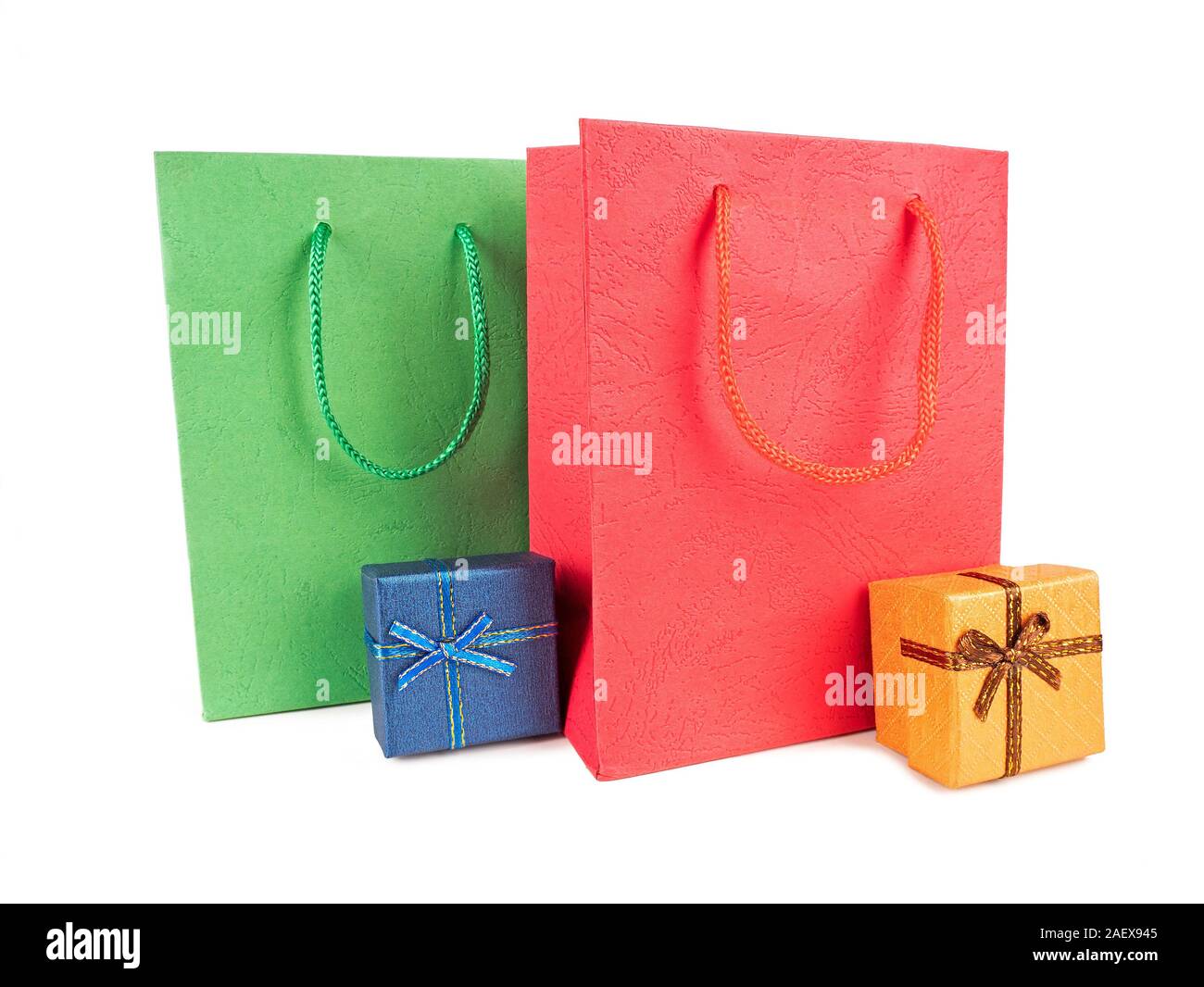 Paper bags and gifts isolated on white background Stock Photo - Alamy