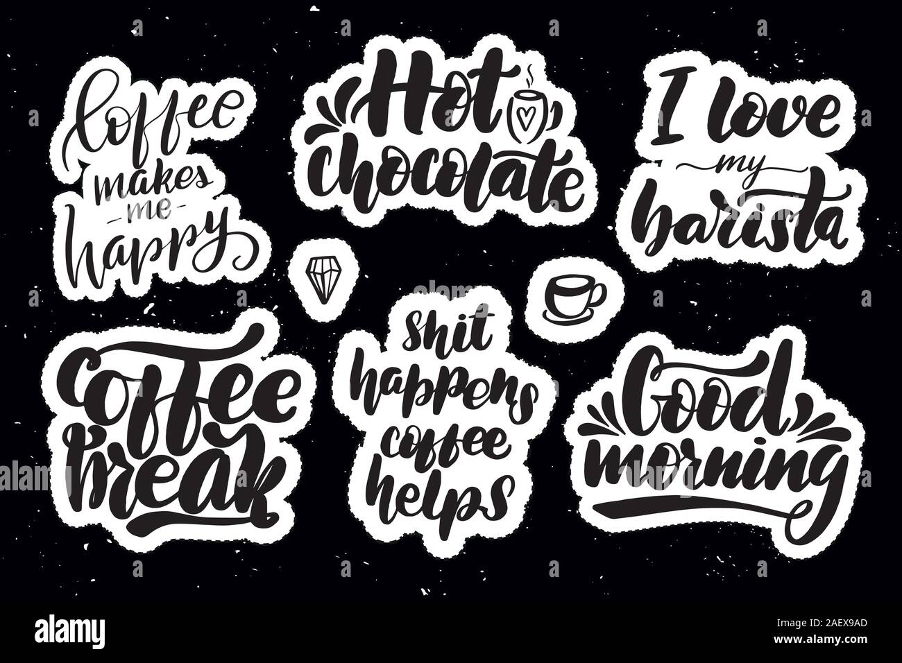 Stickers with hand drawn typography lettering inscriptions Stock Vector ...