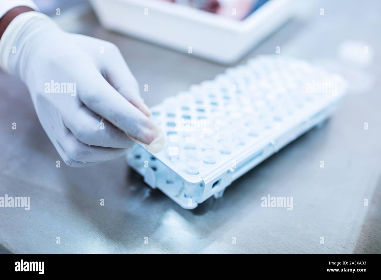 Scientist hand with forceps and laboratory tubes Stock Photo - Alamy