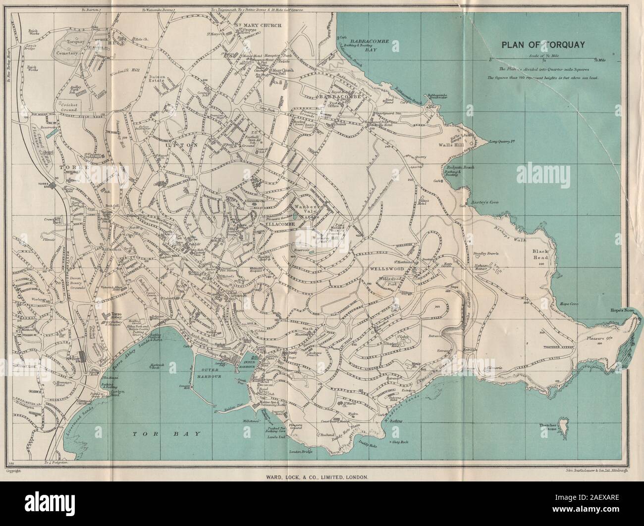 TORQUAY vintage town/city plan. Devon. WARD LOCK 1948 old vintage map ...
