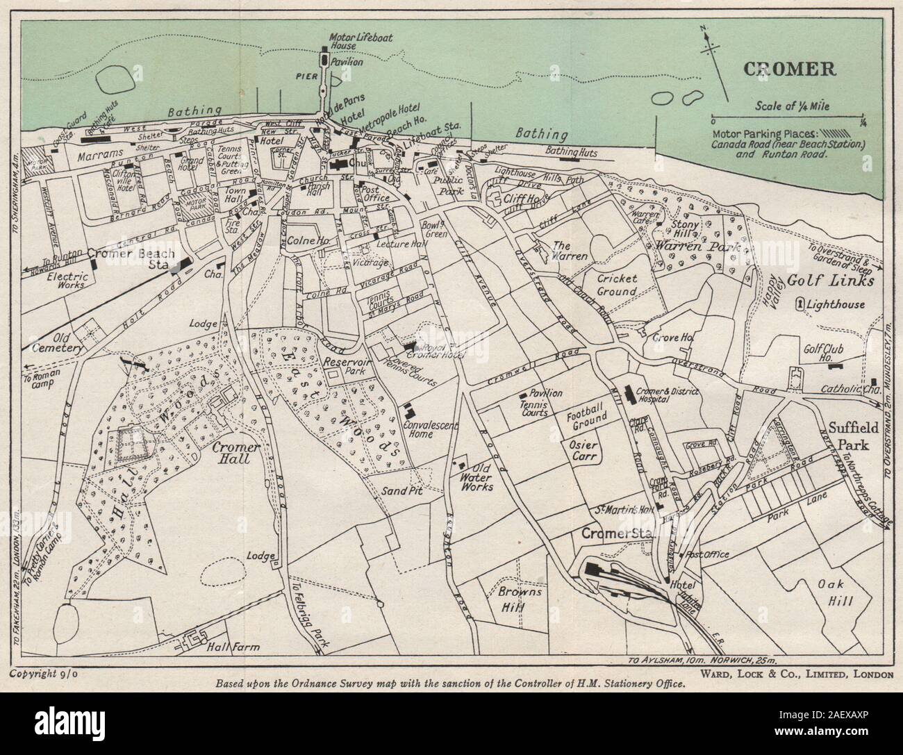CROMER vintage town/city plan. Norfolk. WARD LOCK 1950 old vintage map ...