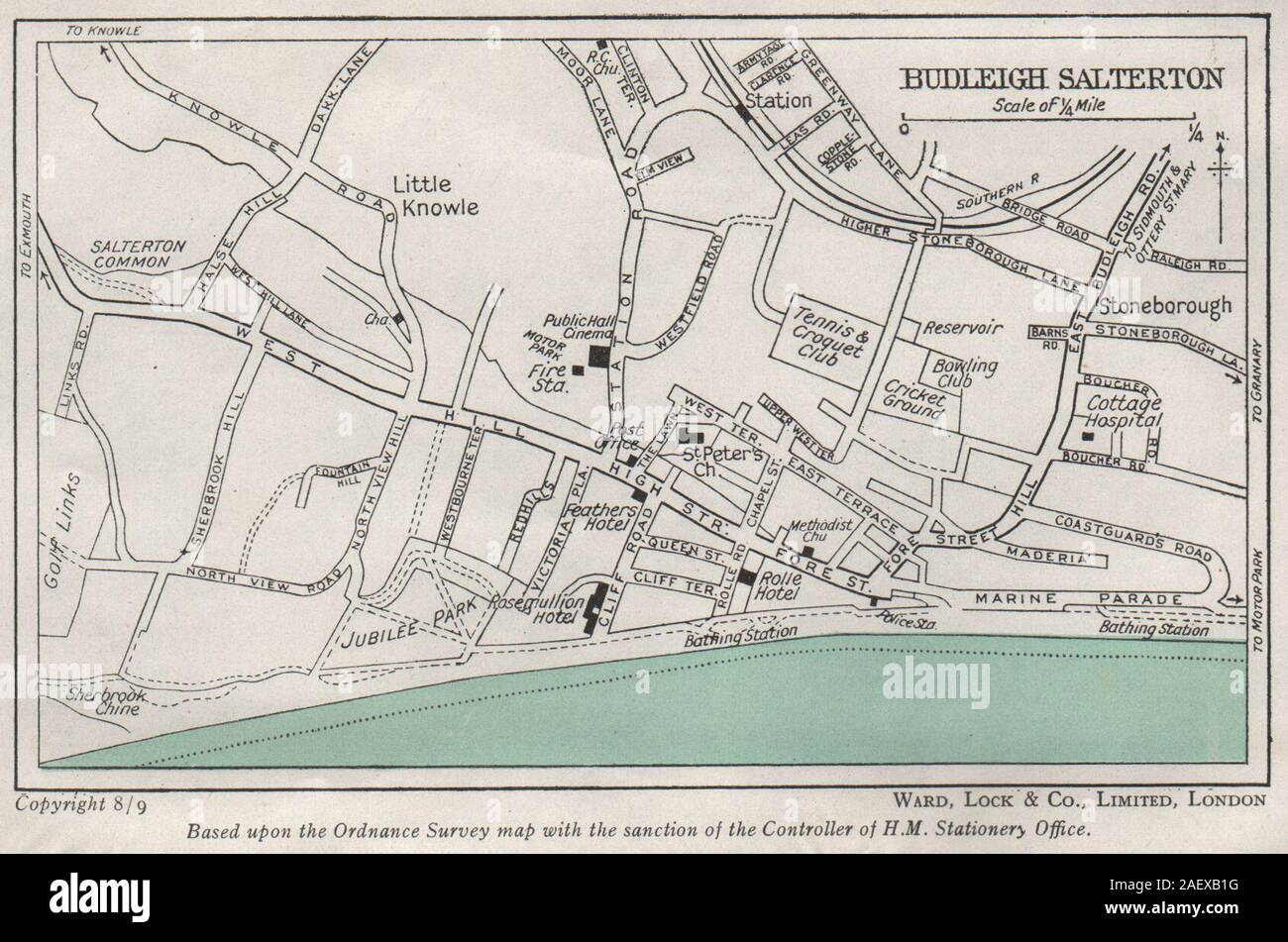 BUDLEIGH SALTERTON vintage town/city plan. Devon. WARD LOCK 1948 old ...