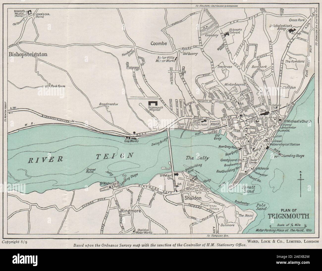 TEIGNMOUTH vintage town/city plan. Devon. WARD LOCK 1948 old vintage ...