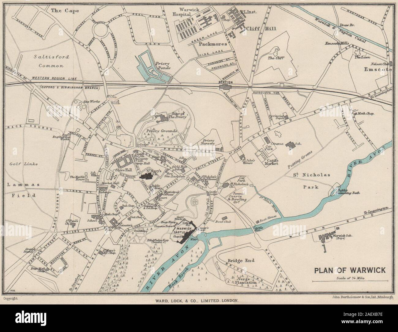 WARWICK vintage town/city plan. Warwickshire. WARD LOCK 1950 old ...