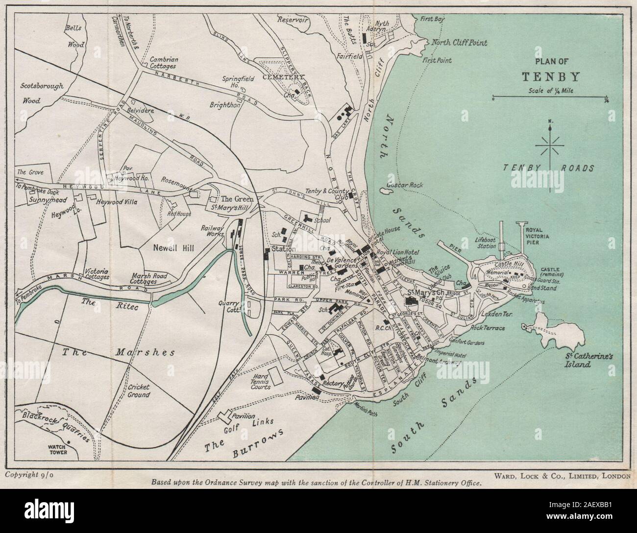 TENBY vintage town plan. Pembrokeshire Wales. WARD LOCK 1950 old ...