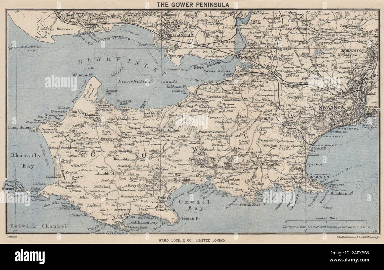 GOWER PENINSULA. Llanelli Swansea Mumbles. Wales. WARD LOCK 1950 old ...