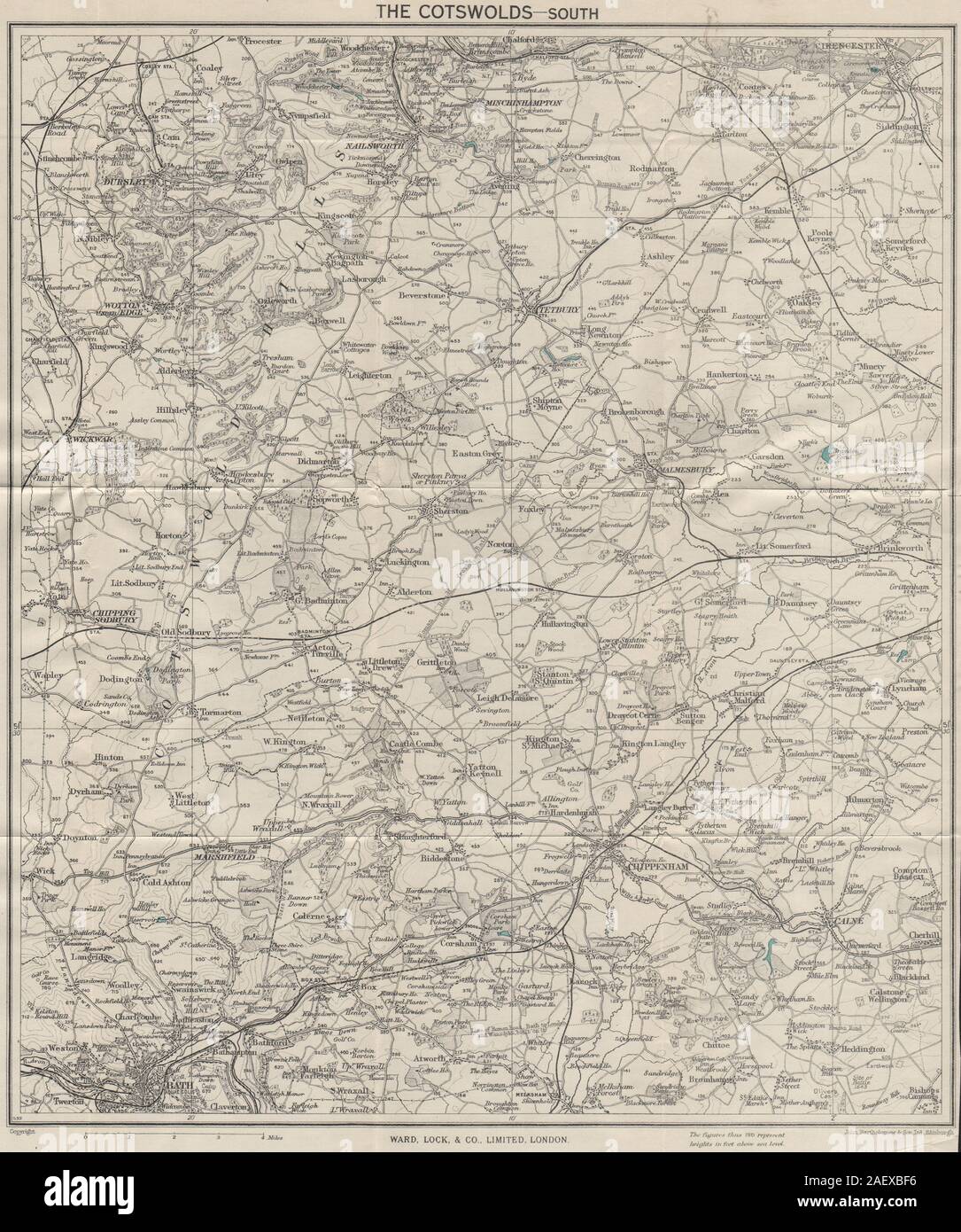 SOUTH COTSWOLDS Bath Cirencester Chippenham Tetbury. WARD LOCK 1948 map ...