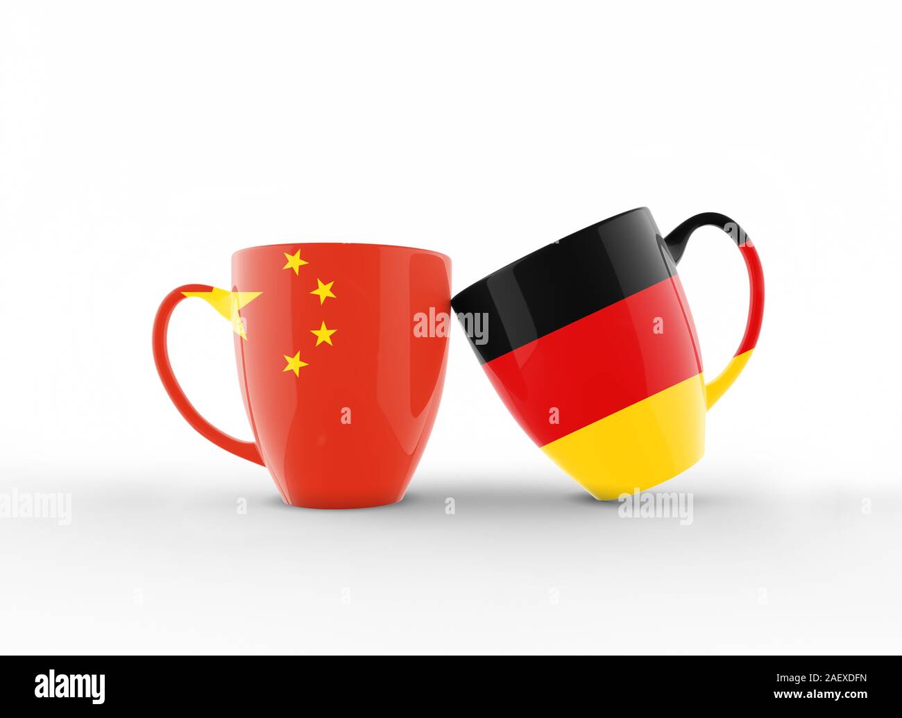 Chinese and German flags are together on coffe cups and celebrating ...