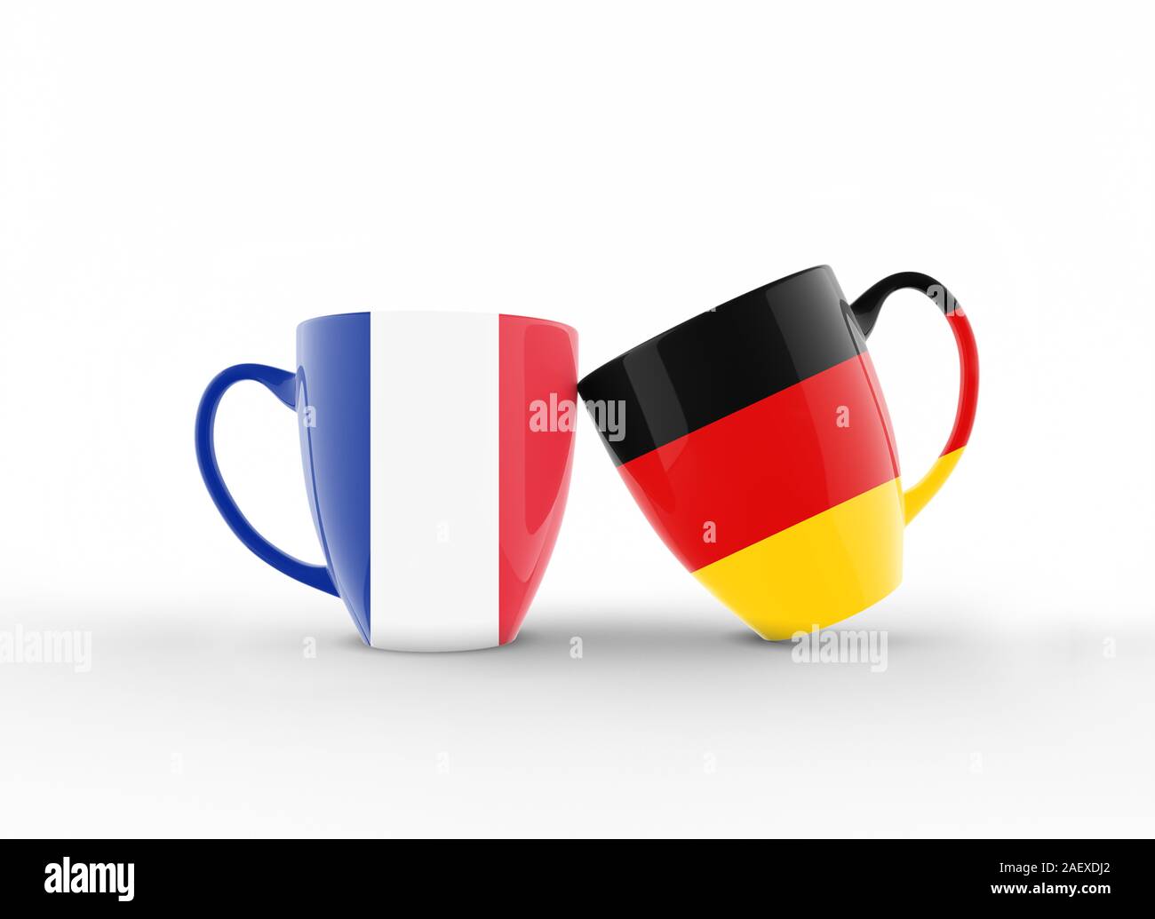 French and German flags are together on coffe cups and celebrating ...